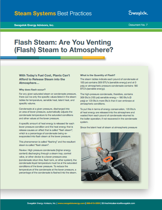 Swagelok Advice on Flash Steam, how to calculate its cost and prevent