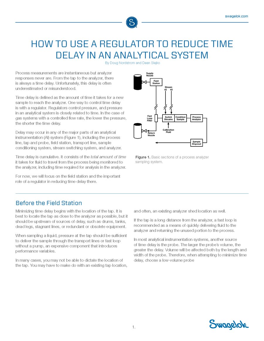 Swagelok Sampling Systems Advice on Speeding Up Samples Using a Regulator