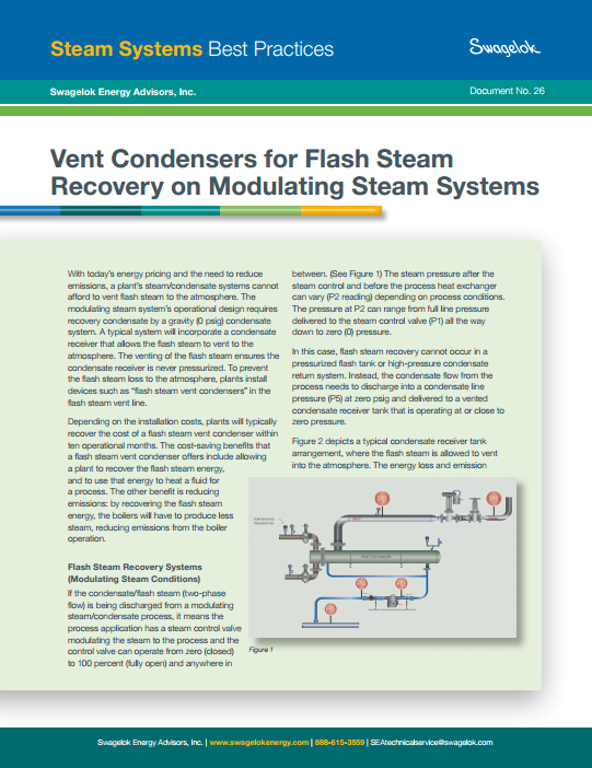 Swagelok Advice on Vent Condensers for Flash Steam Recovery
